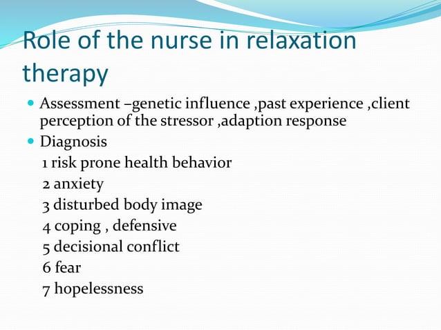 Relaxation therpy | PPTX | Mental Health | Diseases and Conditions