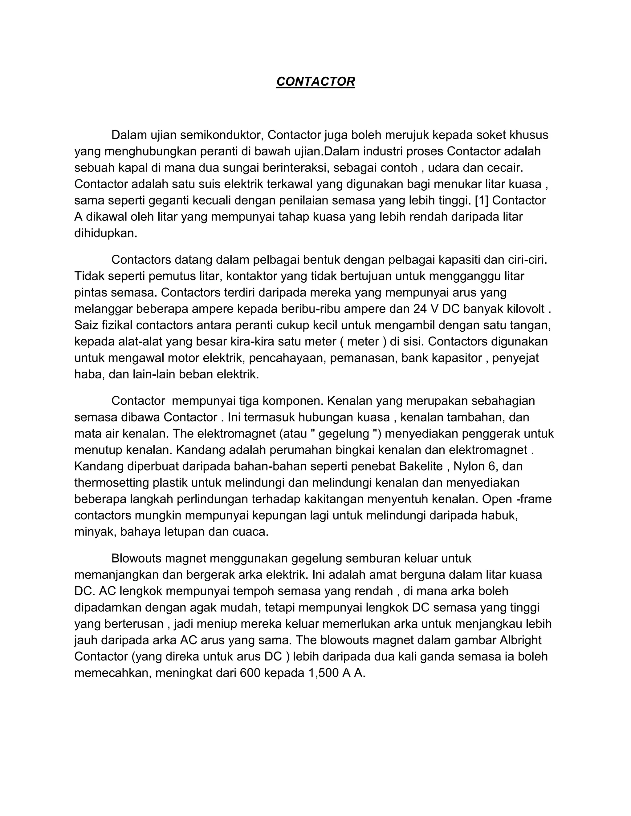 Relay dan contactor | DOCX