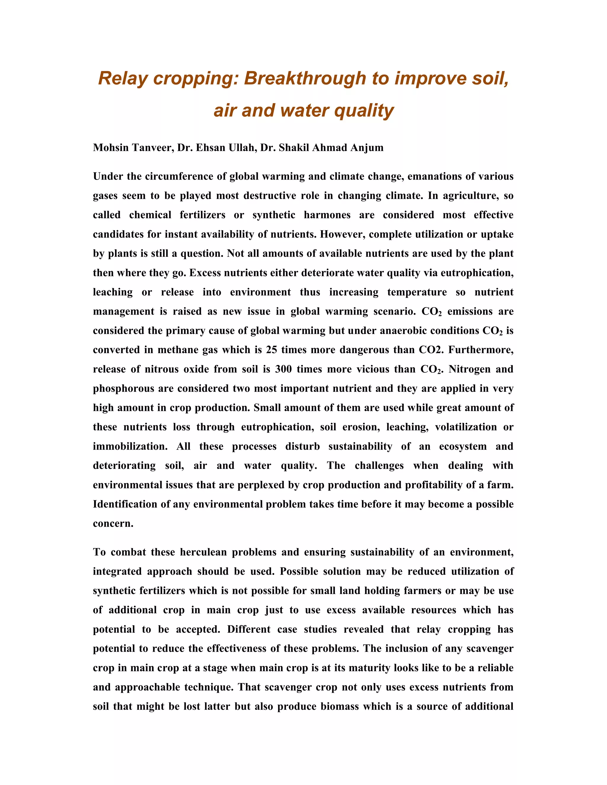 Relay cropping breakthrough to improve soil air and water quality | PDF ...