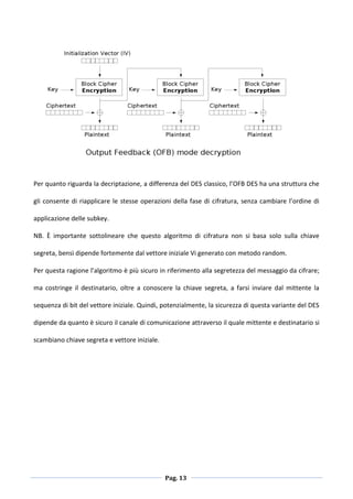 Algoritmi di cifratura DES (a blocchi) e DES OFB (a stream) | PDF