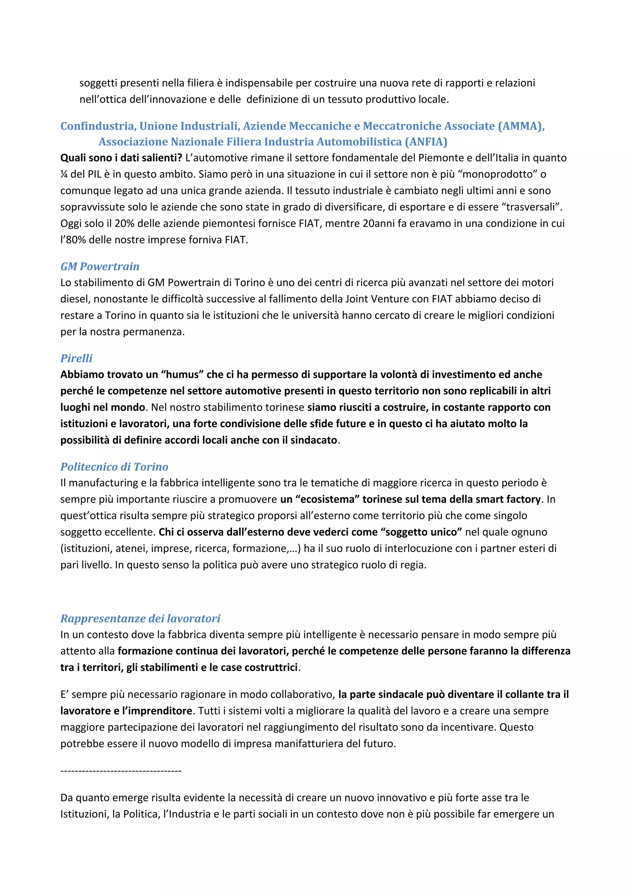 Relazione conclusiva su attività commissione automotive | PDF
