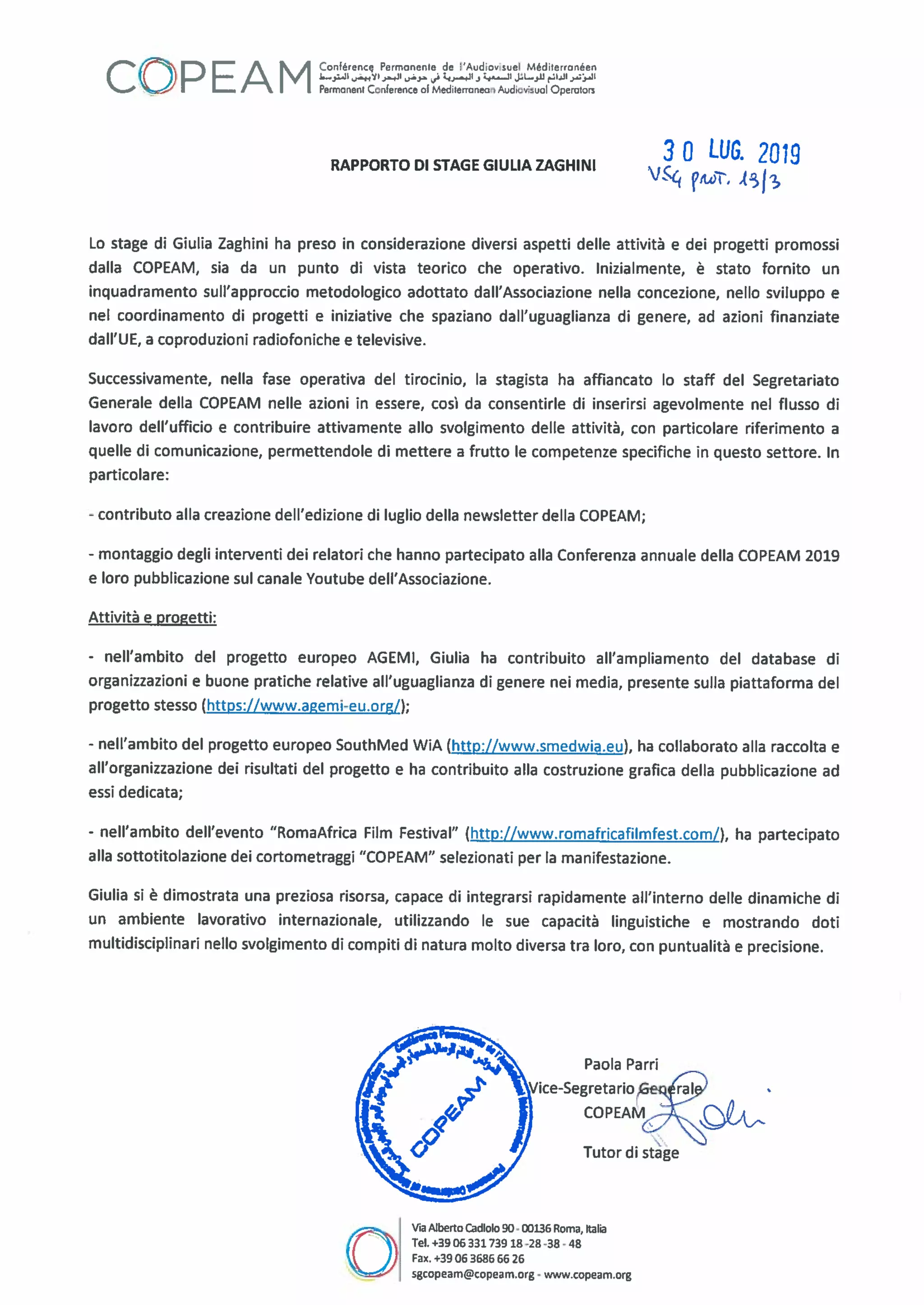 Relazione di fine stage giulia zaghini | PDF
