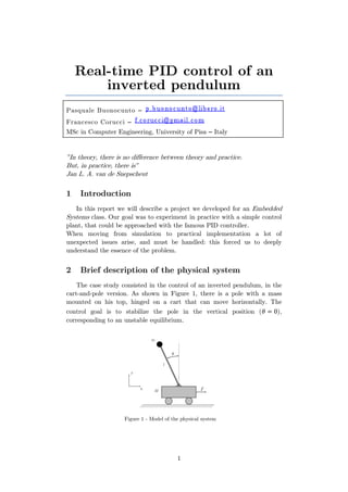 Real-time PID control of an inverted pendulum | PDF