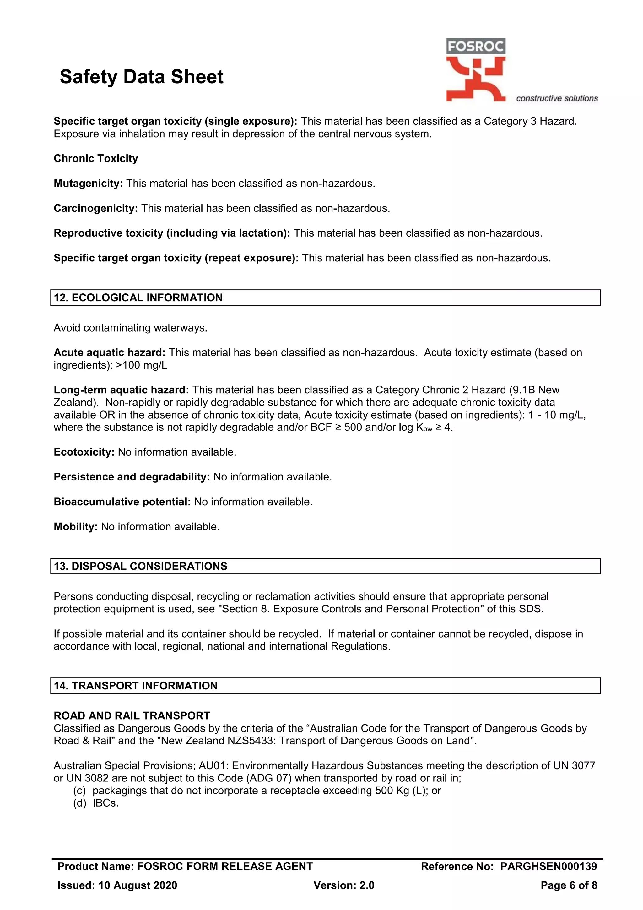 Form Release Agent SDS | PDF