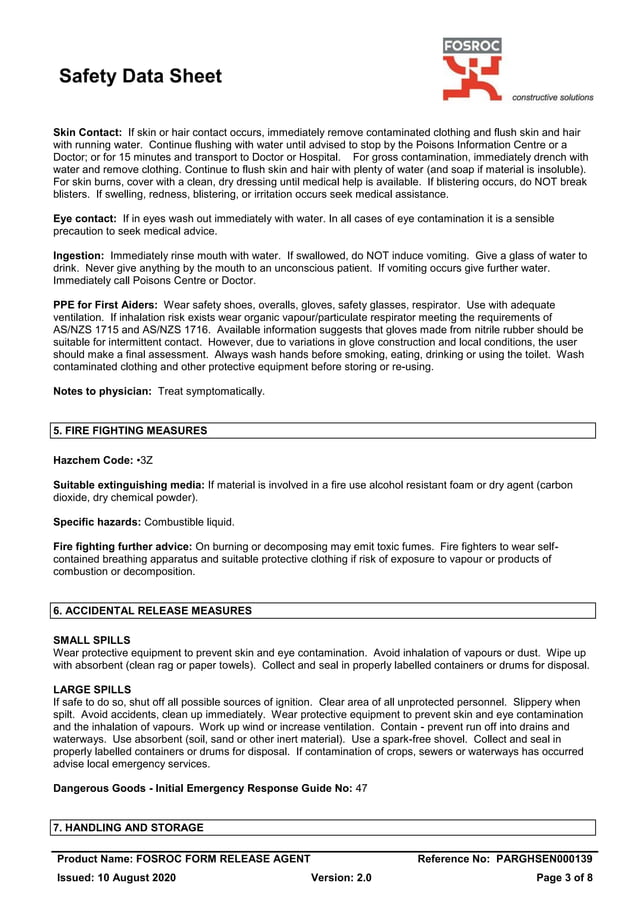 Form Release Agent SDS | PDF | First Aid | Injuries