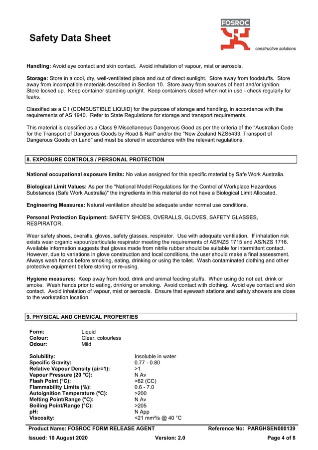 Form Release Agent SDS | PDF | First Aid | Injuries