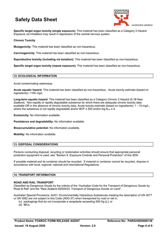 Form Release Agent SDS | PDF | First Aid | Injuries