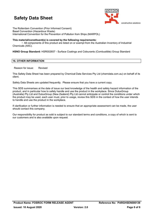 Form Release Agent SDS | PDF | First Aid | Injuries