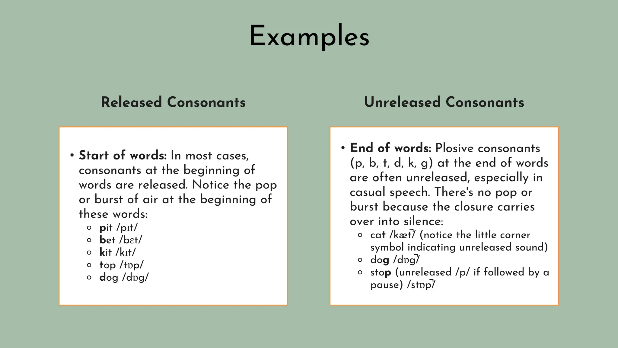 Release and unreleased plosives - phonetics | PPTX