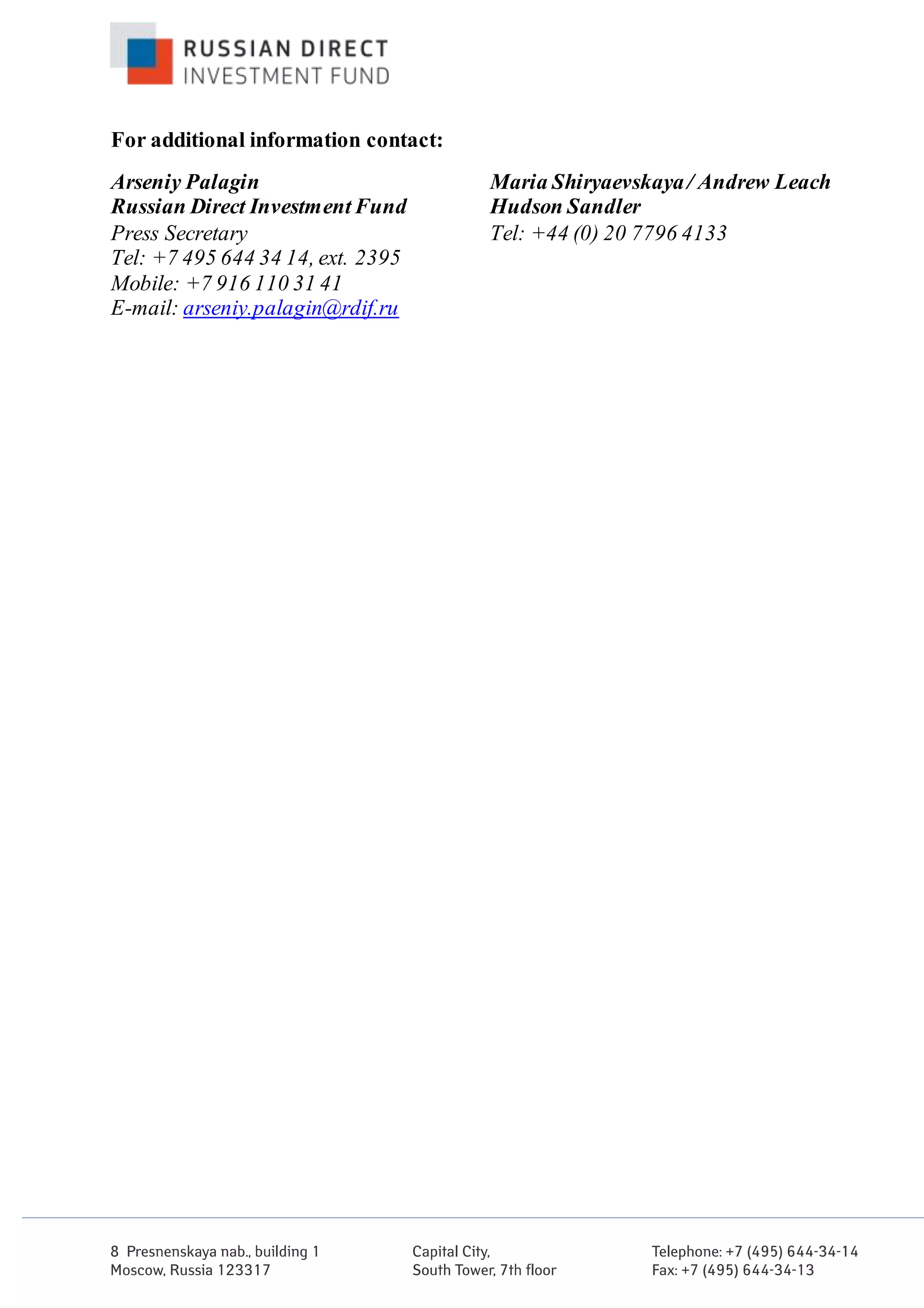 RDIF and partners invest in Alium pharmaceutical holding | PDF