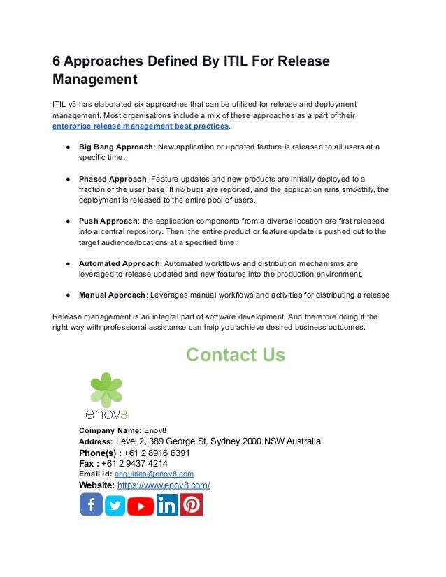 Release Management Process And Approaches In ITIL | PDF