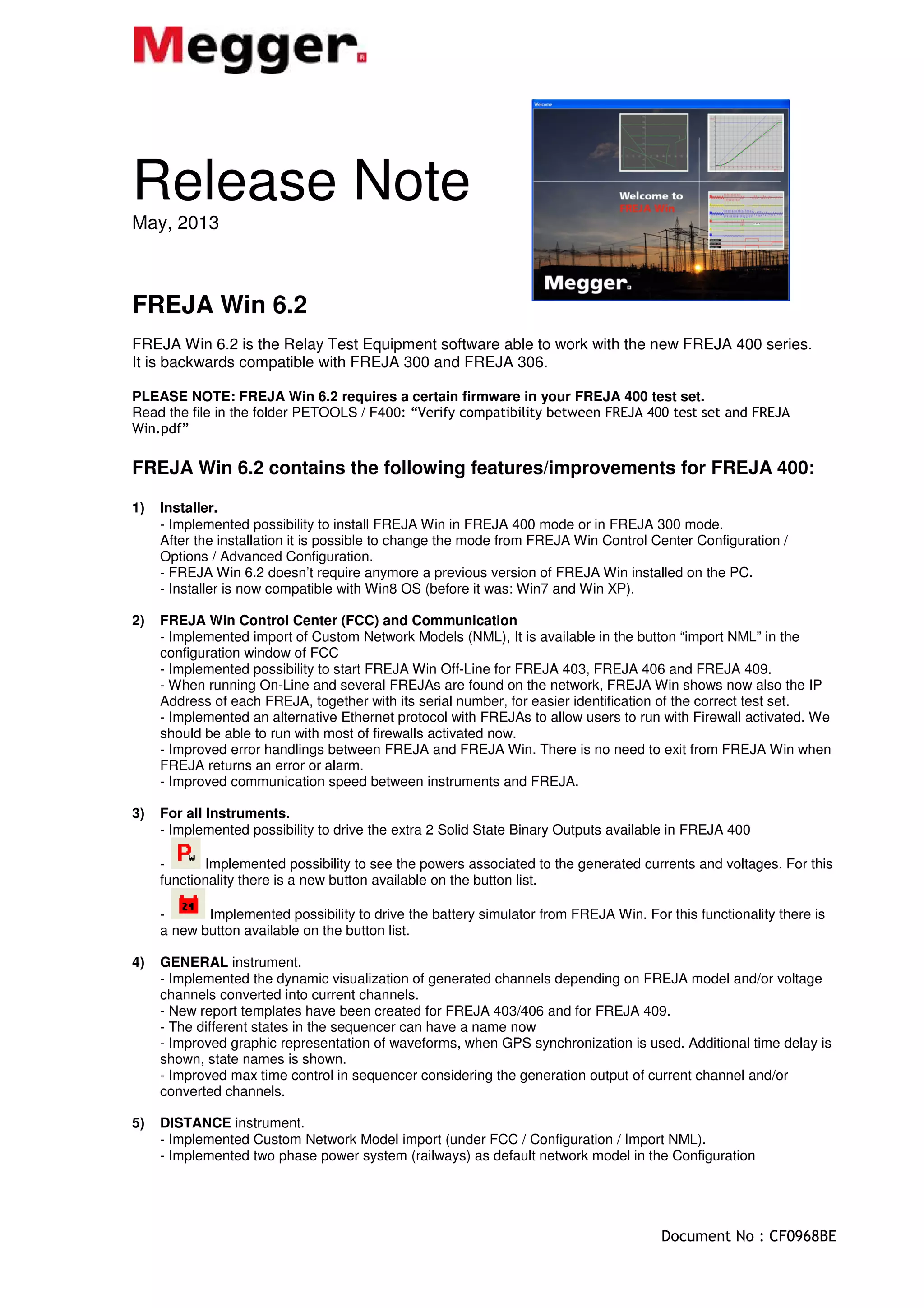 Release note freja win 6.2 | PDF
