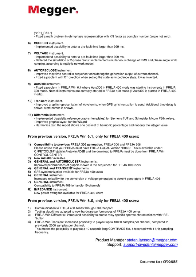 Release note freja win 6.2 | PDF