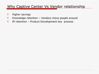 Releasing Cash From Captive Engineering Centers | PPT