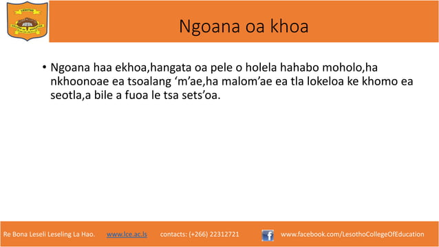 Tlhaho le kholo ea ngoana oa mosotho | PPT