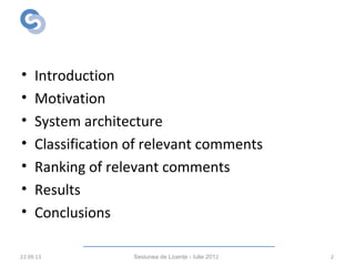 Relevance based ranking of video comments on YouTube | PPT