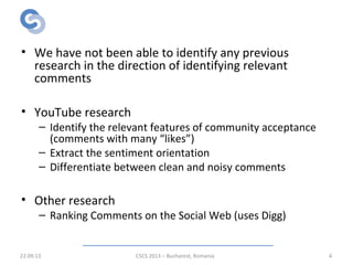 Relevance based ranking of video comments on YouTube | PPT