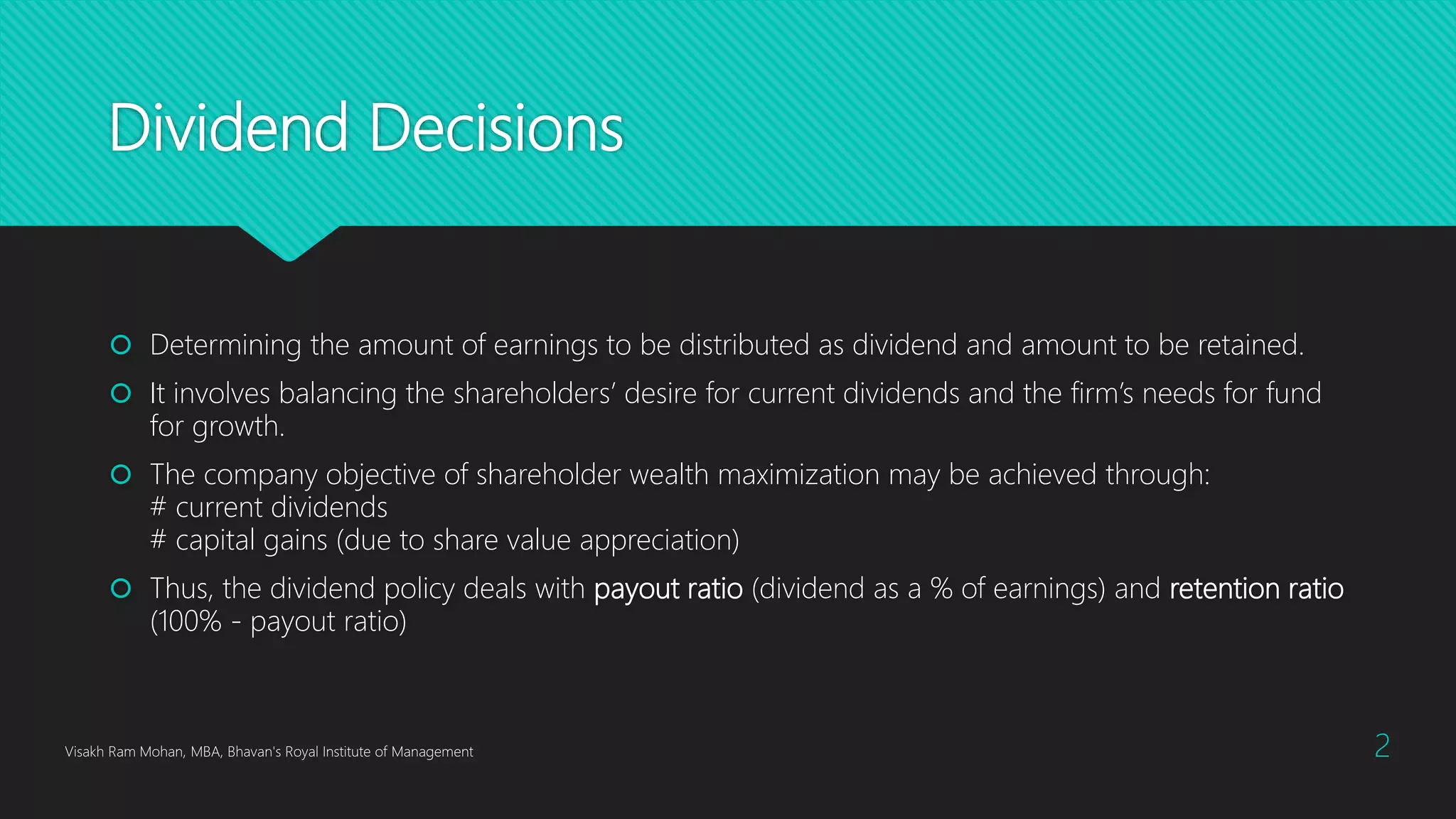 Relevance and irrelevance theories of dividend decisions visakh ram mohan brim | PPTX