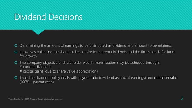 Relevance and irrelevance theories of dividend decisions visakh ram mohan brim | PPTX