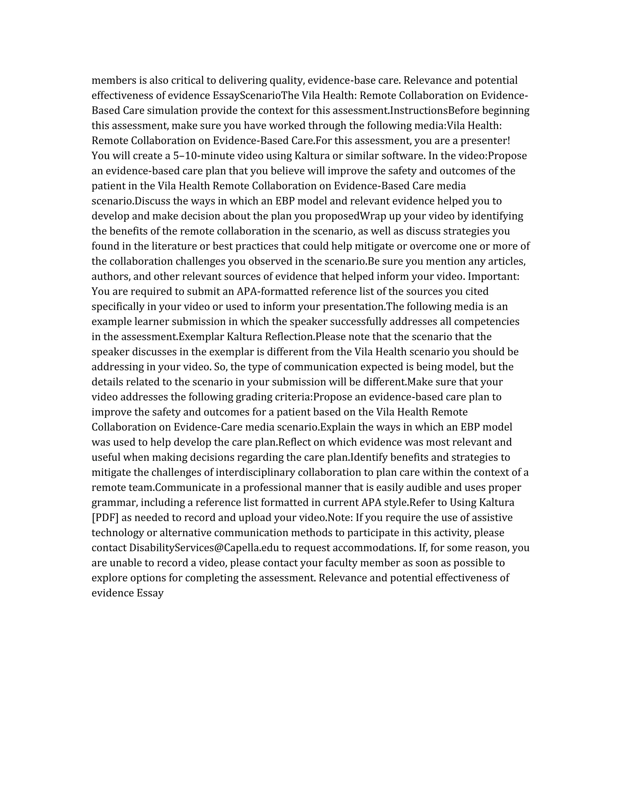 Relevance and potential effectiveness of evidence Essay.docx