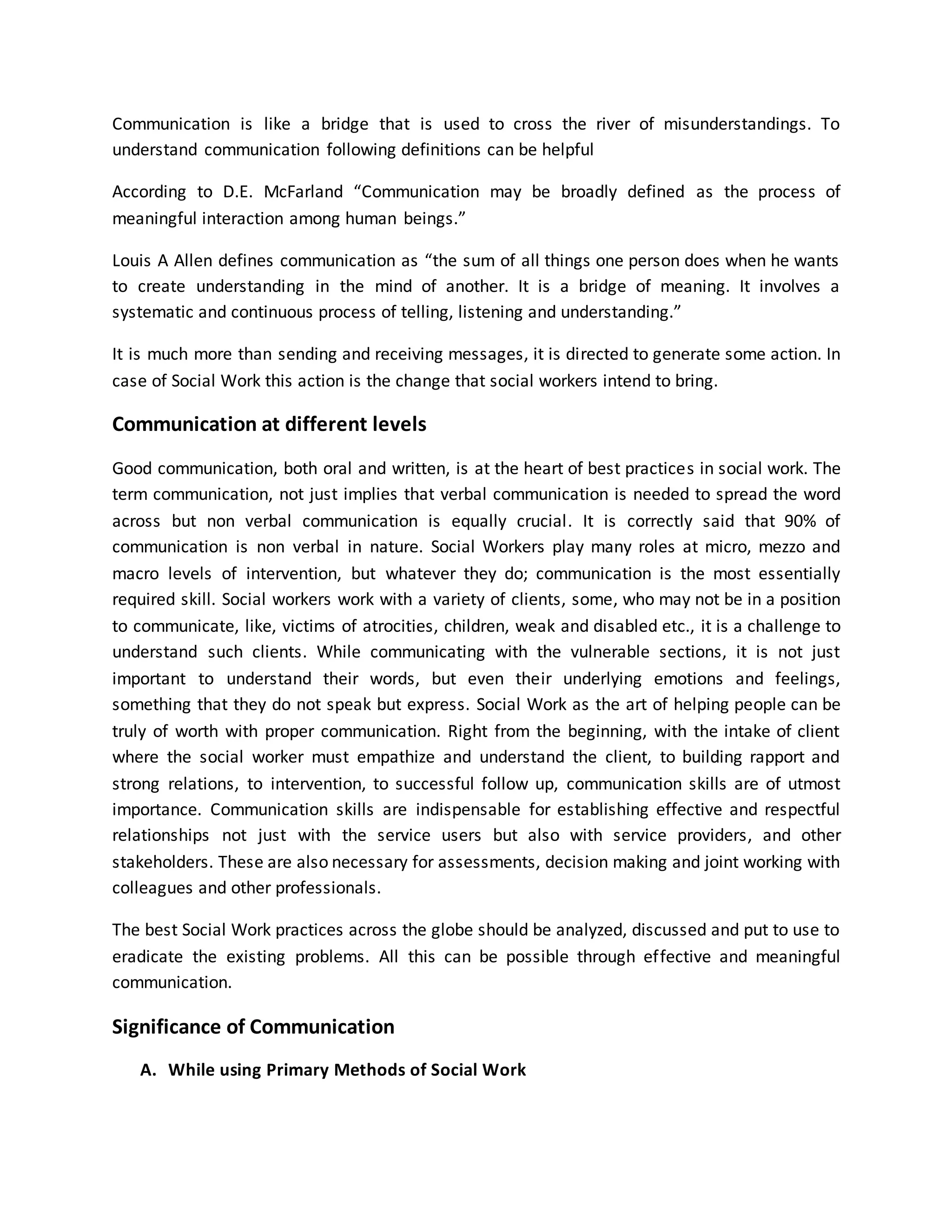 Relevance of Communication in Social Work | DOCX