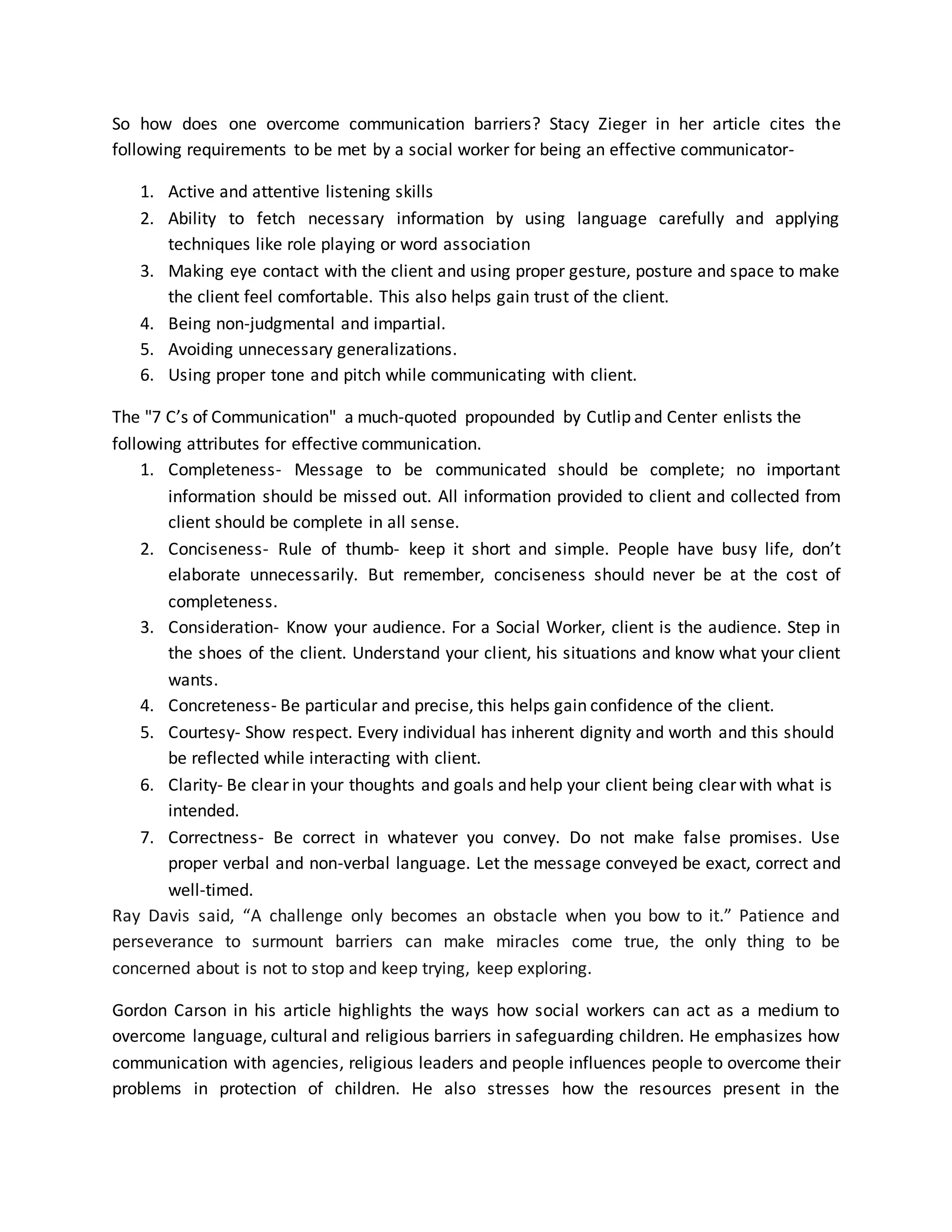 Relevance of Communication in Social Work | DOCX