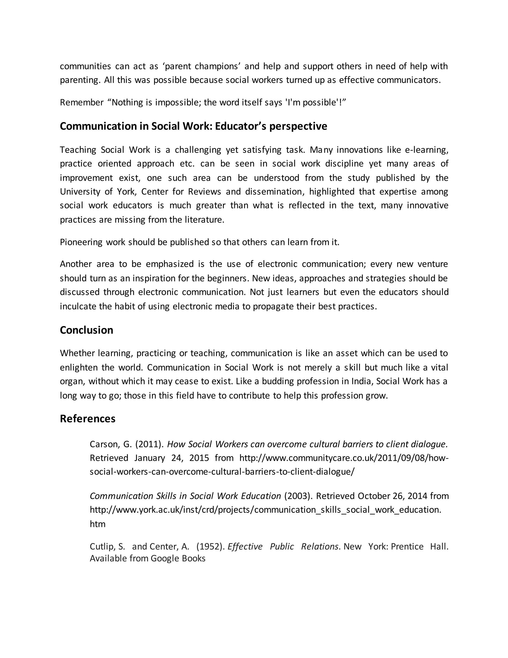 Relevance of Communication in Social Work | DOCX