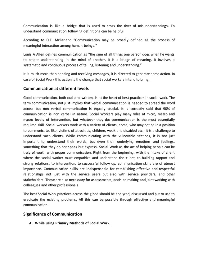 Relevance of Communication in Social Work | DOCX
