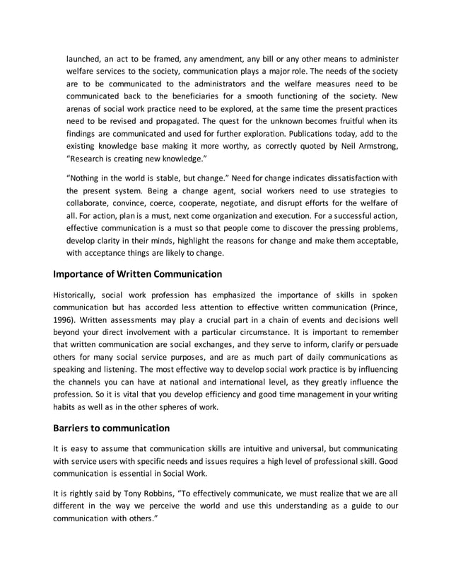 Relevance of Communication in Social Work | DOCX