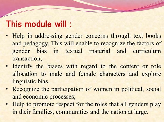 Module 16: Relevance of Gender Dimensions in Teaching and Learning ...