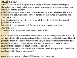 RELEVANCE OF NTI/NCE PROGRAM TO SELF DEVELOPMENT BY OLUSHEUN EKUOYE | PPT