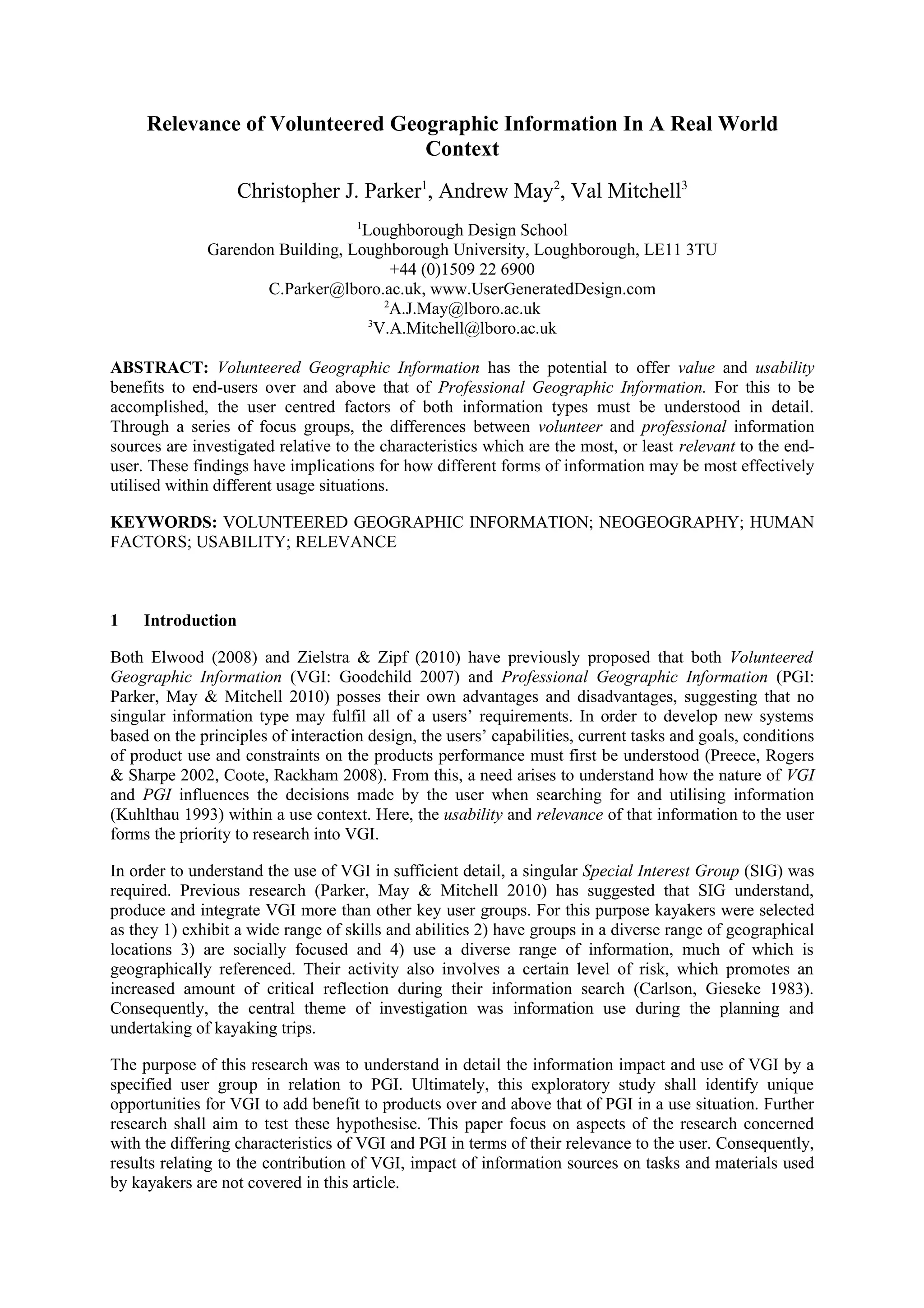 Relevance Of Volunteered Geographic Information In A Real World Context Pdf