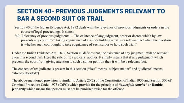 RELEVANCY OF JUDGEMENT IN EVIDENCE LAW(1).pptx | Law