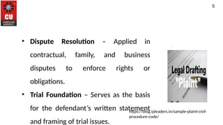Comprehensive Guide to Drafting Civil Plaint in Legal Studies | PPTX
