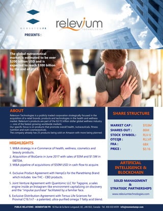Relevium Technologies (RLV:tsxv) Factsheet | PDF