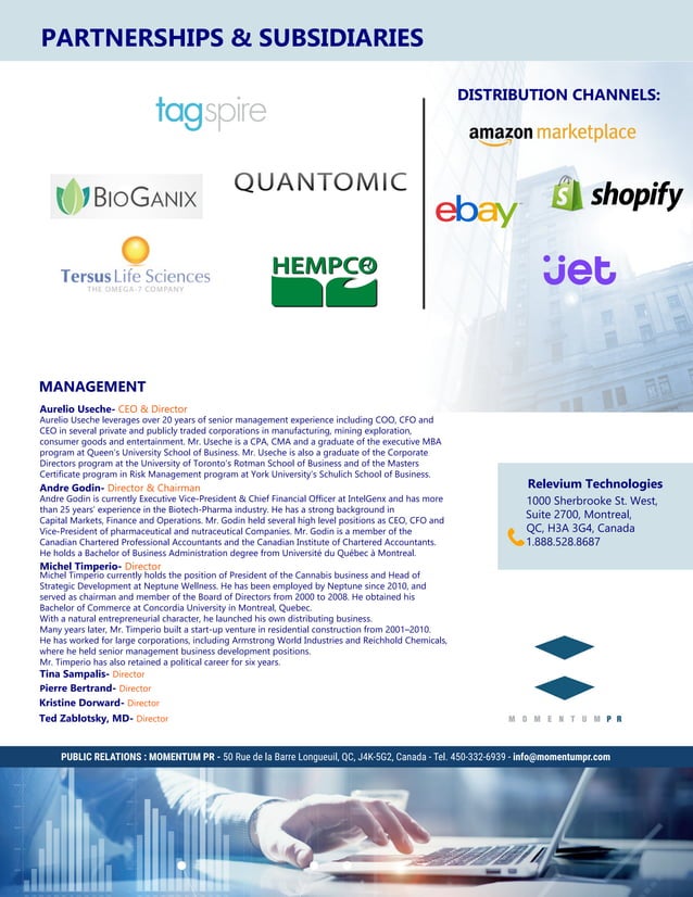 Relevium Technologies (RLV:tsxv) Factsheet | PDF