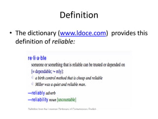 Reliability | PPTX | Search | Internet