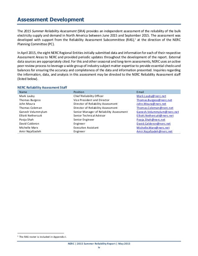 2015 Summer Reliability Assessment by NERC