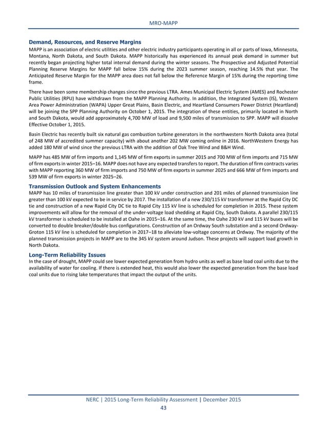 2015 Long-Term Reliability Assessment by NERC | PDF