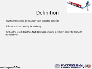 reliability Fault Tolerance and Failure Diagnosis | PPT