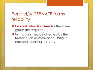 Reliability And it's types in psychological testing and measurements | PPT