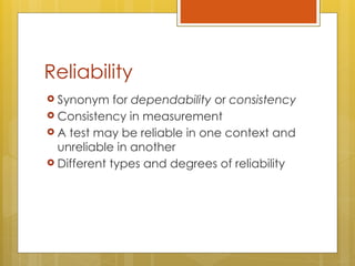 Reliability And it's types in psychological testing and measurements | PPT