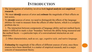 Reliability bachman 1990 chapter 6 | PPTX