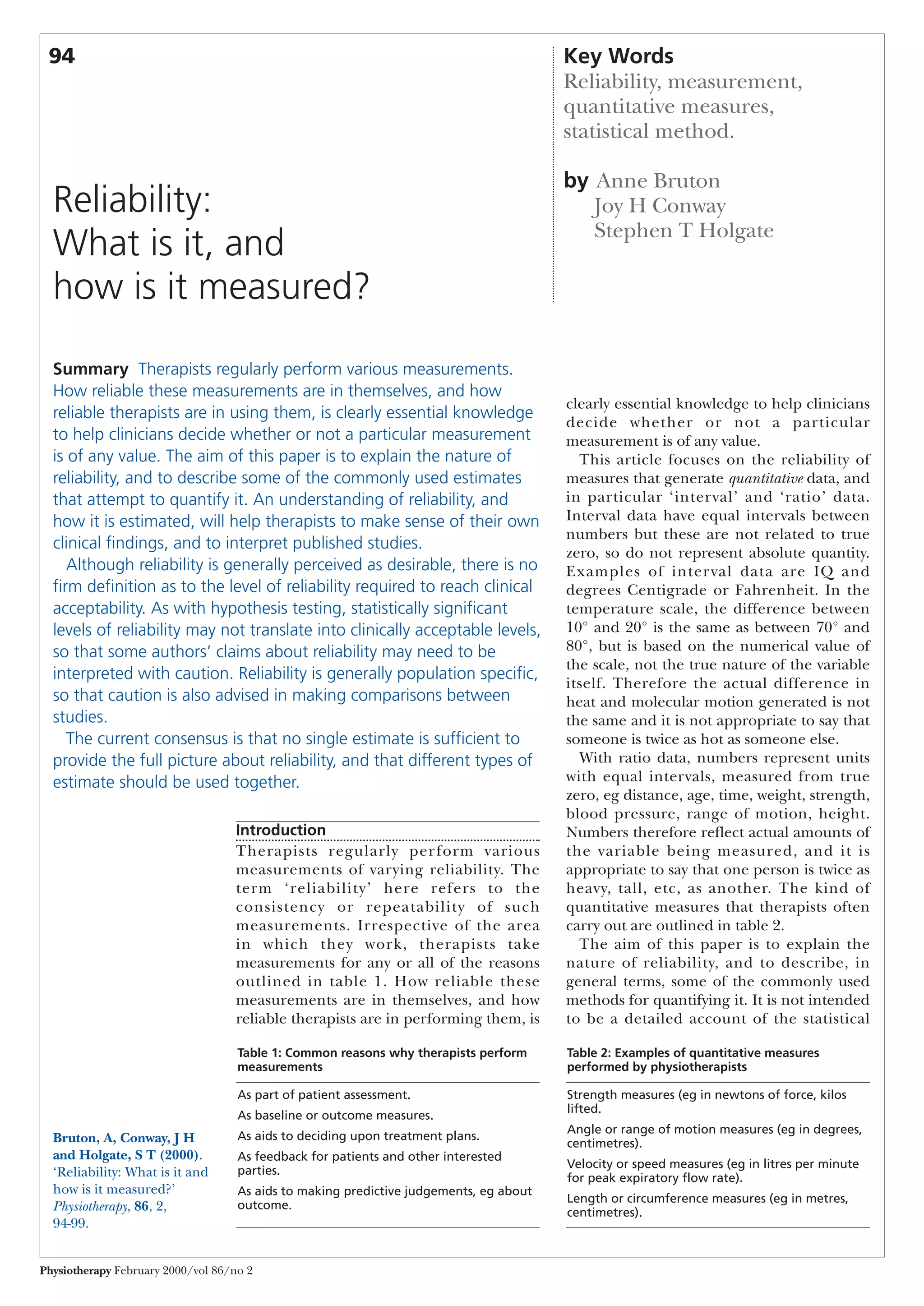 Reliability what is it, and how is it measured | PDF