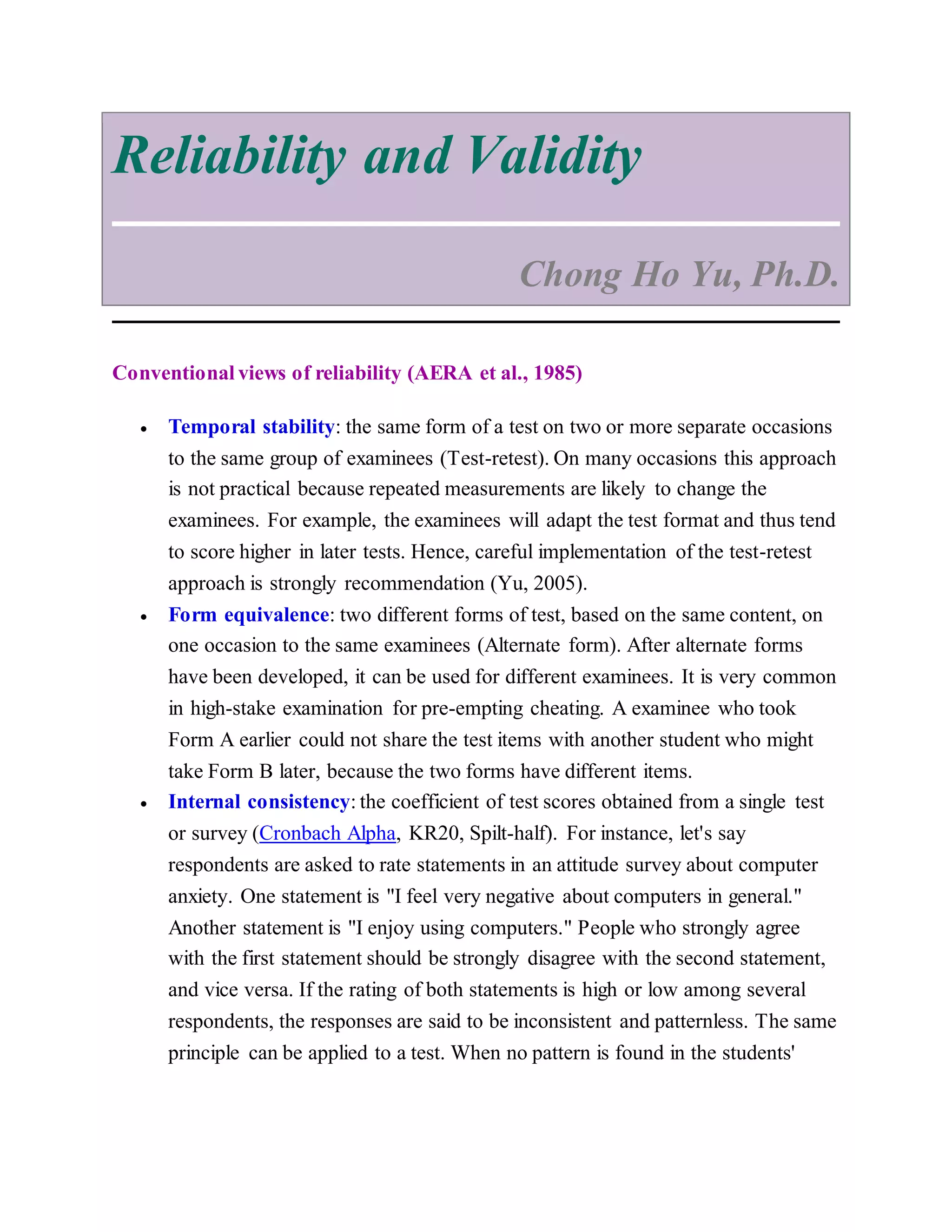 Reliability and validity | PDF