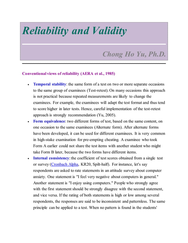 Reliability and validity | PDF