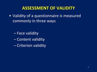 Reliability and Validity of questionnaire ...
