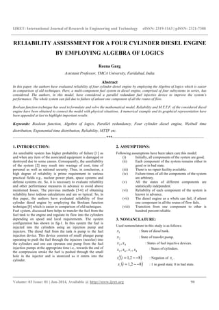 Reliability assessment for a four cylinder diesel engine | PDF