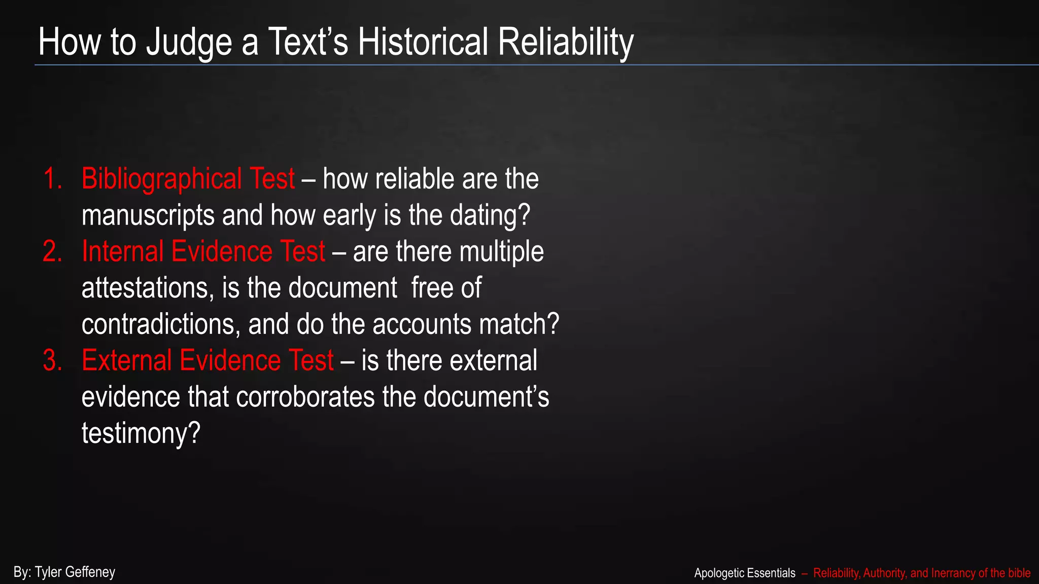 Reliability, authority, innerancy of the bible | PPTX
