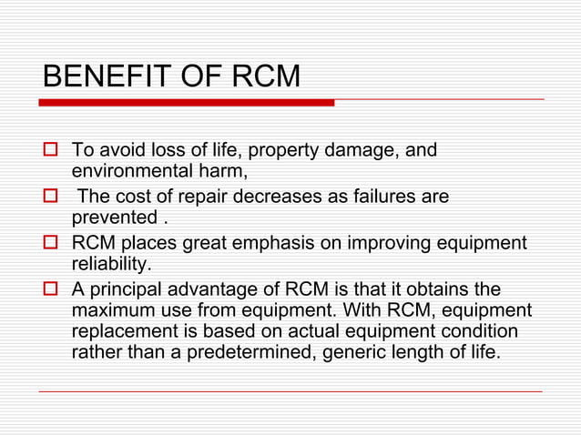 Reliability centred maintenance | PPT | Business | Business and Finance